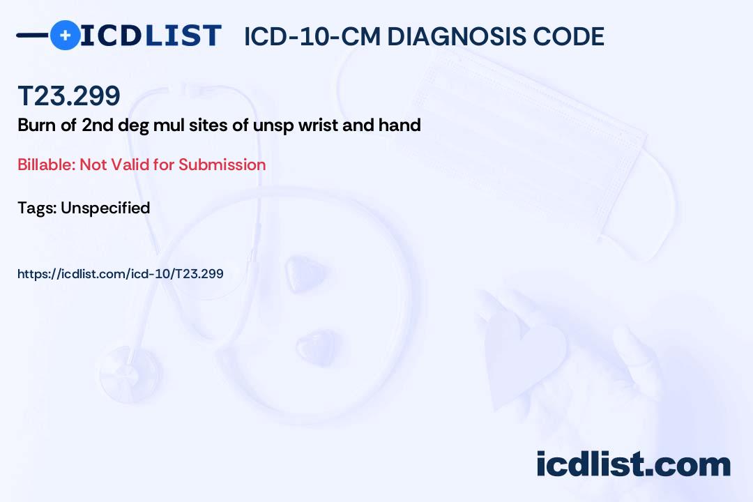 ICD-10-CM Diagnosis Code T23.299 - Burn of second degree of multiple ...