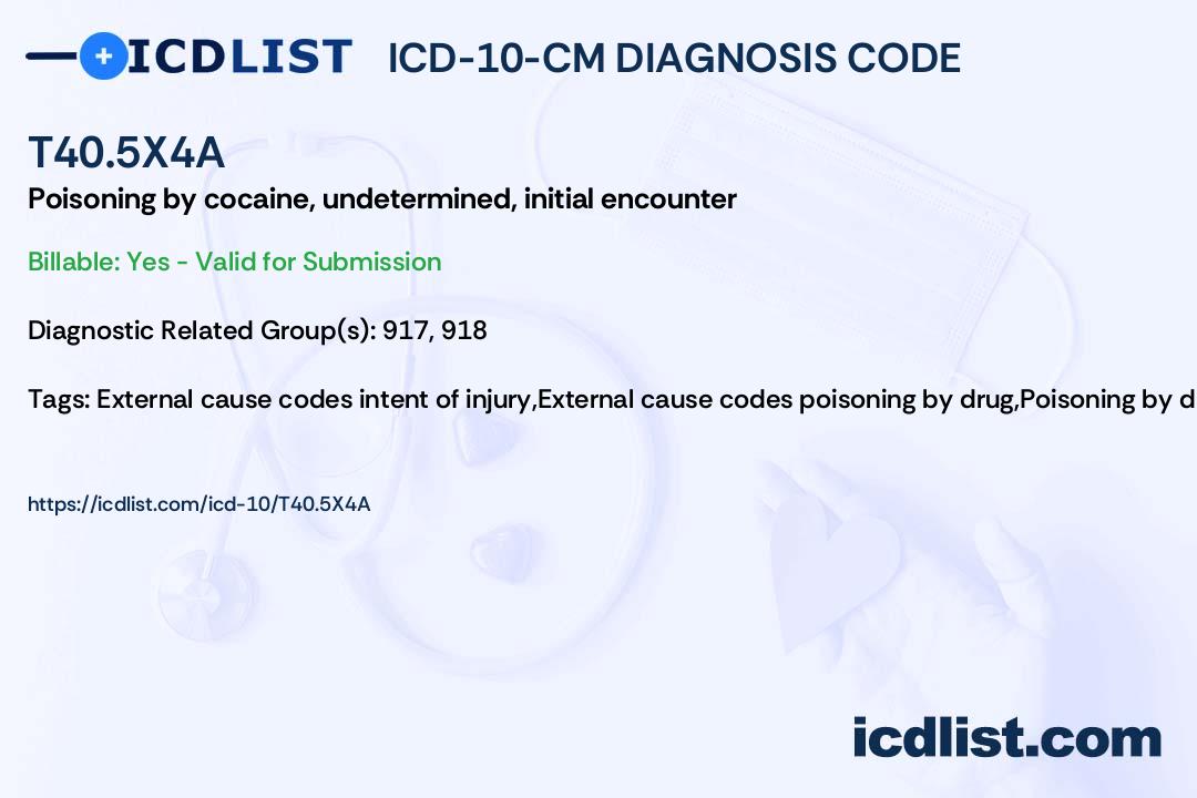 ICD-10-CM Diagnosis Code T40.5X4A - Poisoning by cocaine, undetermined ...