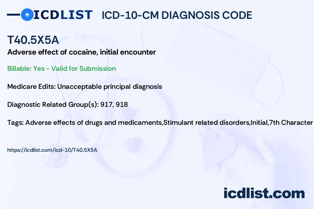 ICD-10-CM Diagnosis Code T40.5X5A - Adverse effect of cocaine, initial ...