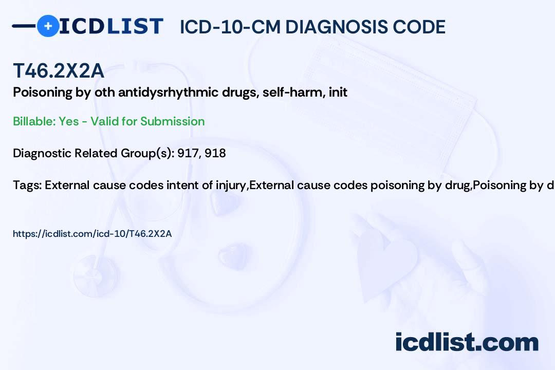 ICD-10-CM Diagnosis Code T46.2X2A - Poisoning by other antidysrhythmic ...