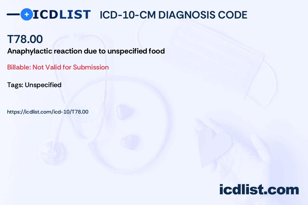 ICD-10-CM Diagnosis Code T78.00 - Anaphylactic reaction due to ...