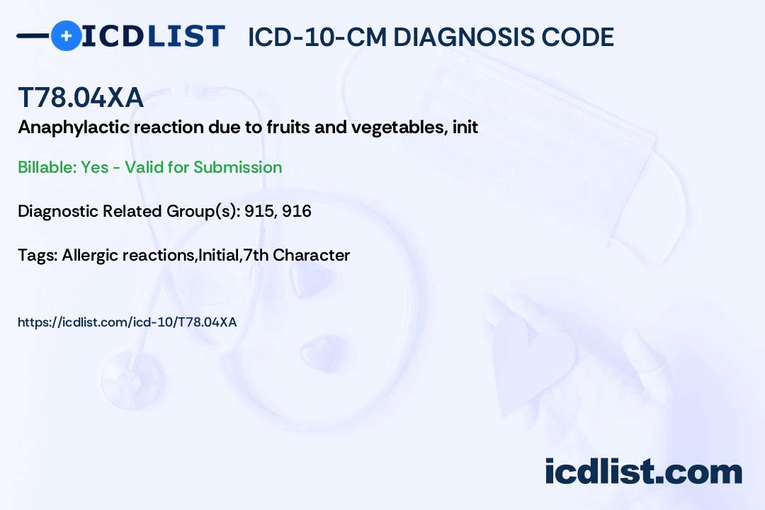ICD-10-CM Diagnosis Code T78.04XA - Anaphylactic reaction due to fruits ...