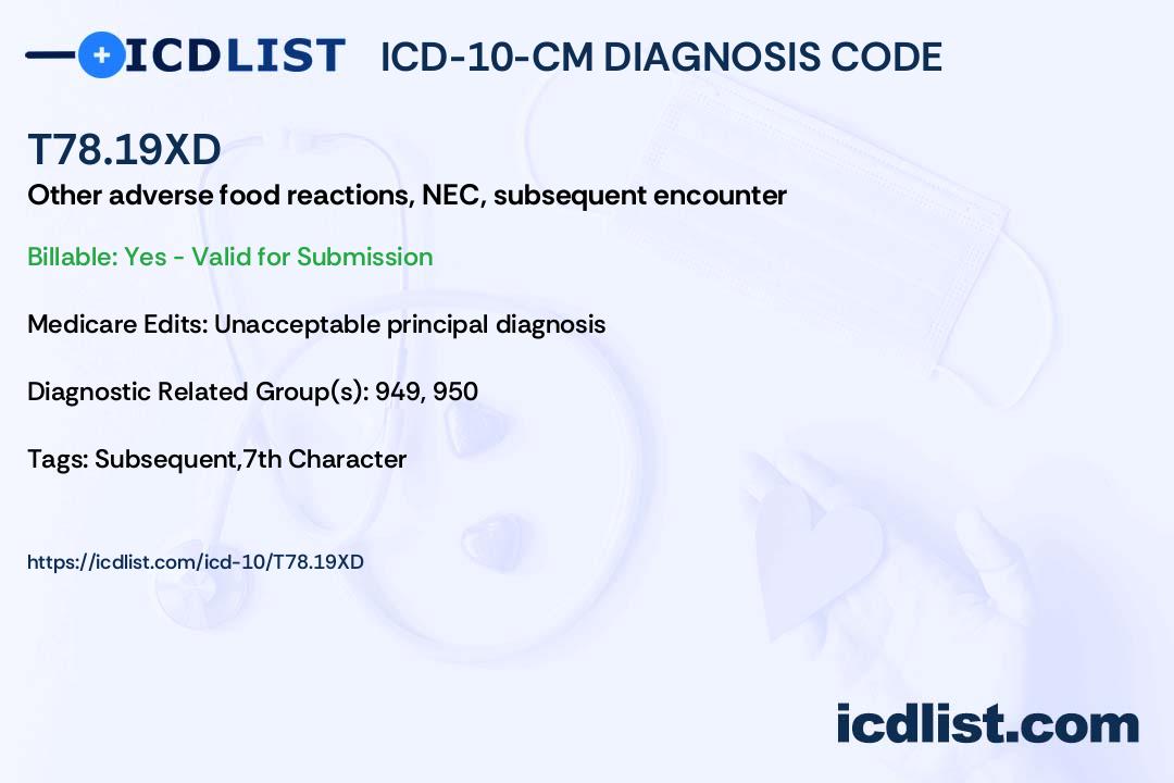 ICD-10-CM Diagnosis Code T78.19XD - Other adverse food reactions, not ...