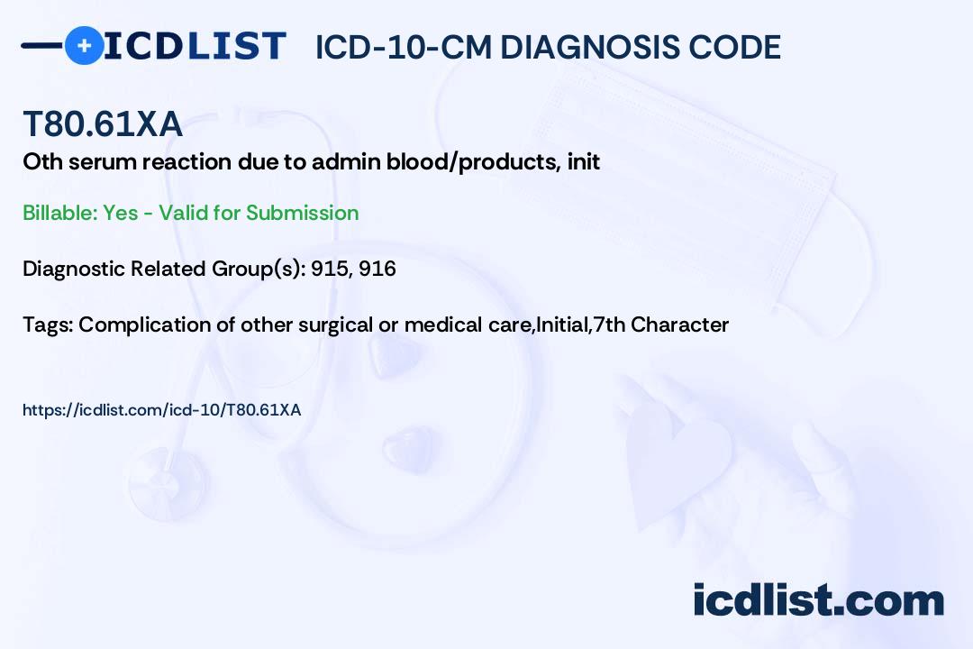ICD-10-CM Diagnosis Code T80.61XA - Other serum reaction due to ...