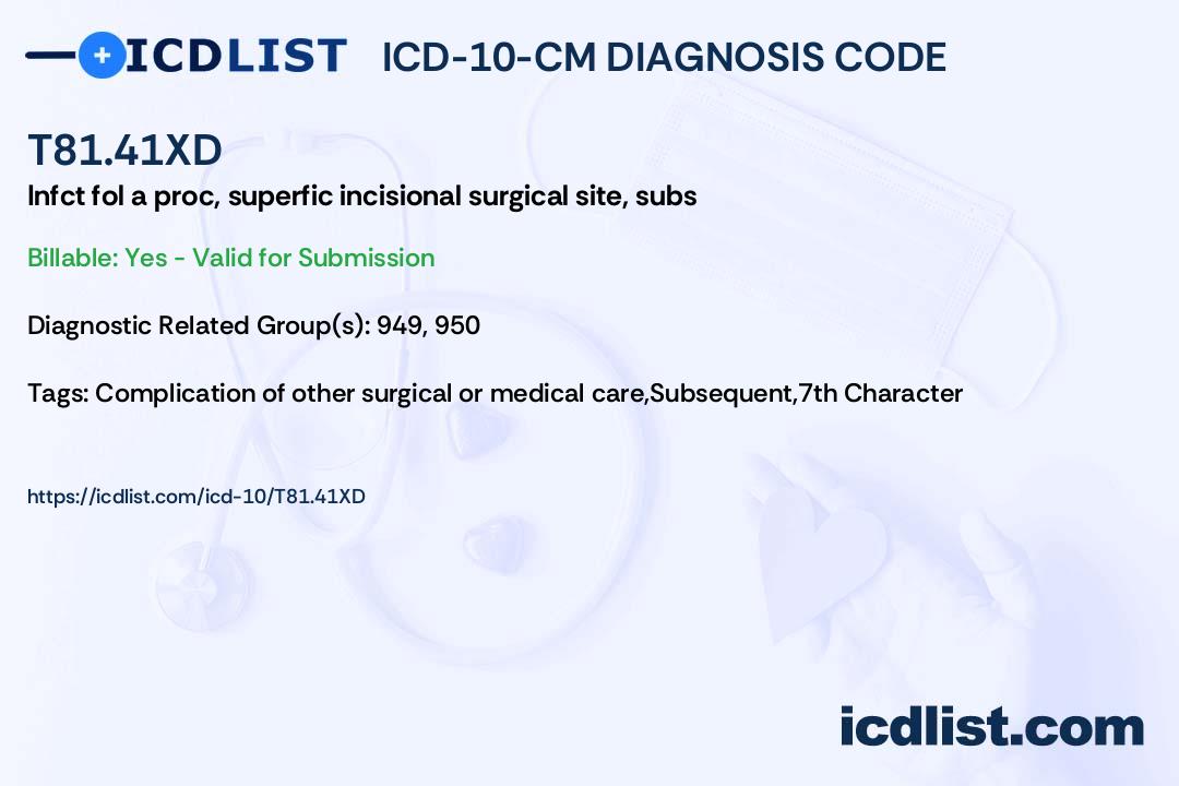 ICD-10-CM Diagnosis Code T81.41XD - Infection following a procedure ...