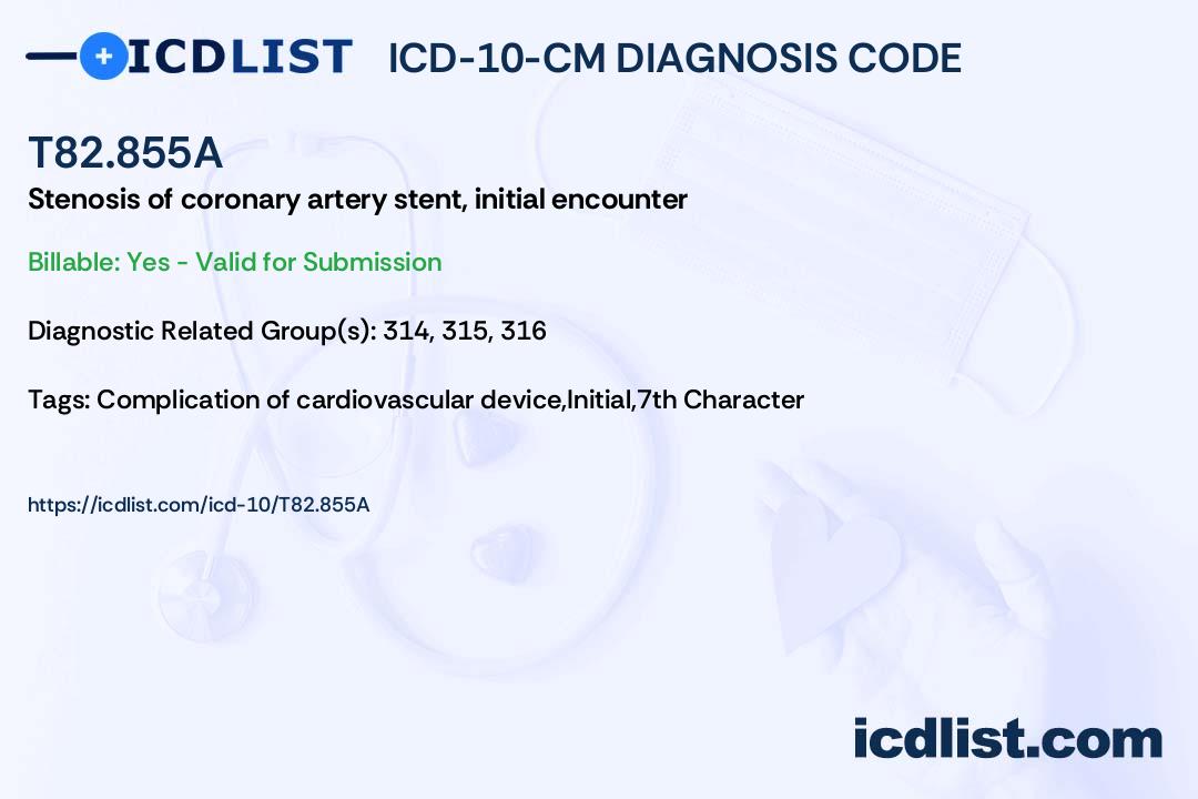 ICD-10-CM Diagnosis Code T82.855A - Stenosis of coronary artery stent ...