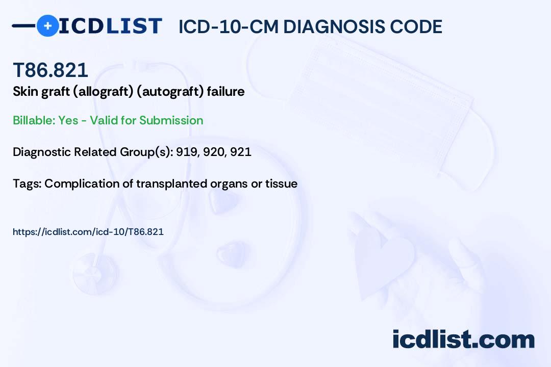 ICD 10 CM Diagnosis Code T86 821 Skin Graft allograft autograft