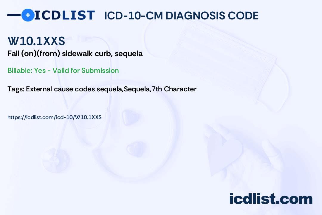 ICD-10-CM Diagnosis Code W10.1XXS - Fall (on)(from) sidewalk curb, sequela