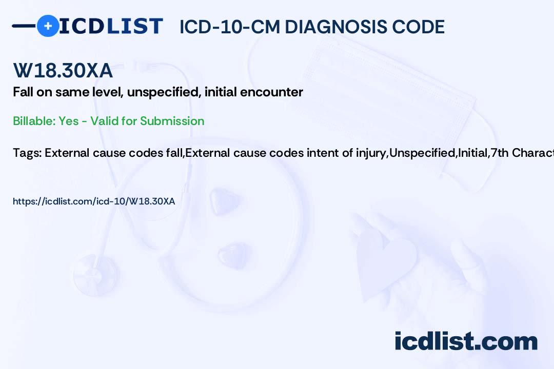 ICD-10-CM Diagnosis Code W18.30XA - Fall on same level, unspecified ...