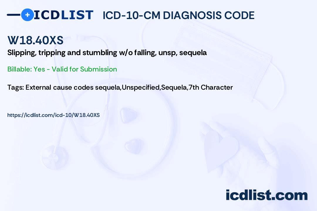ICD-10-CM Diagnosis Code W18.40XS - Slipping, tripping and stumbling ...