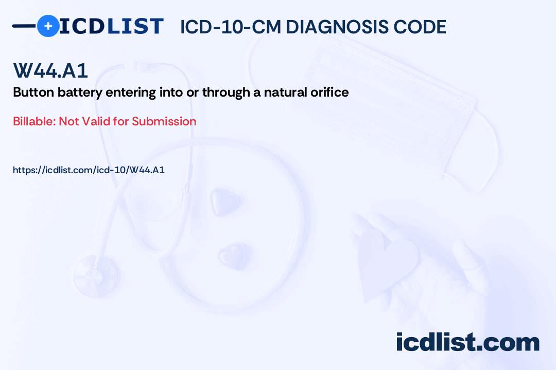 ICD-10-CM Diagnosis Code W44.A1 - Button battery entering into or ...