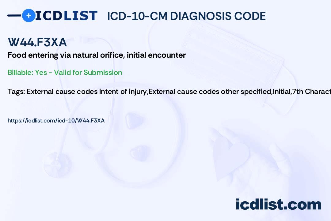ICD-10-CM Diagnosis Code W44.F3XA - Food entering into or through a ...
