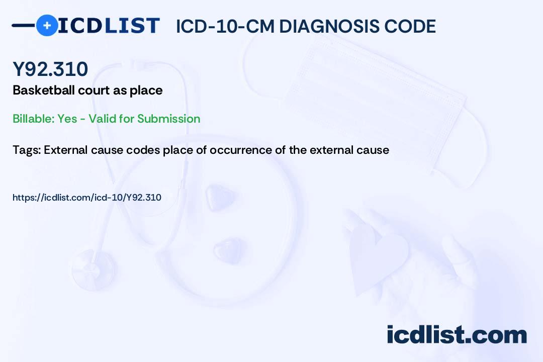 ICD-10-CM Diagnosis Code Y92.310 - Basketball court as the place of ...