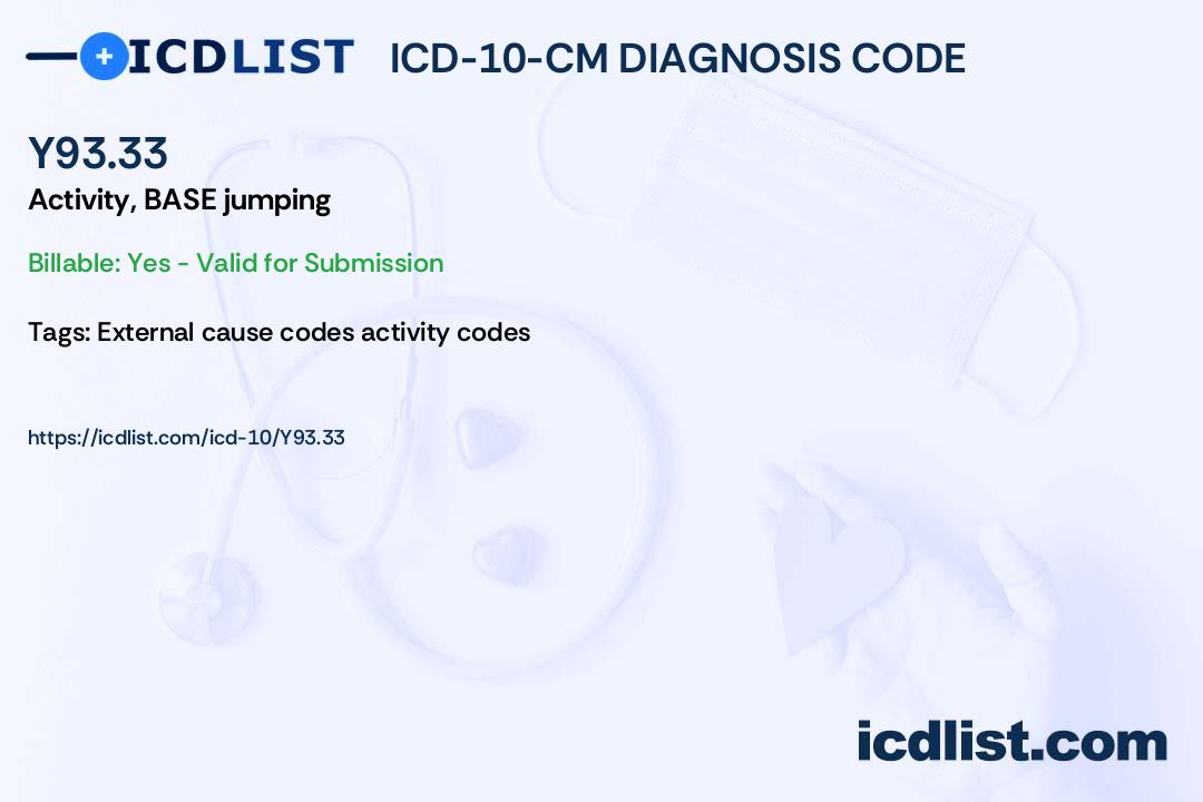 ICD-10-CM Diagnosis Code Y93.33 - Activity, BASE jumping