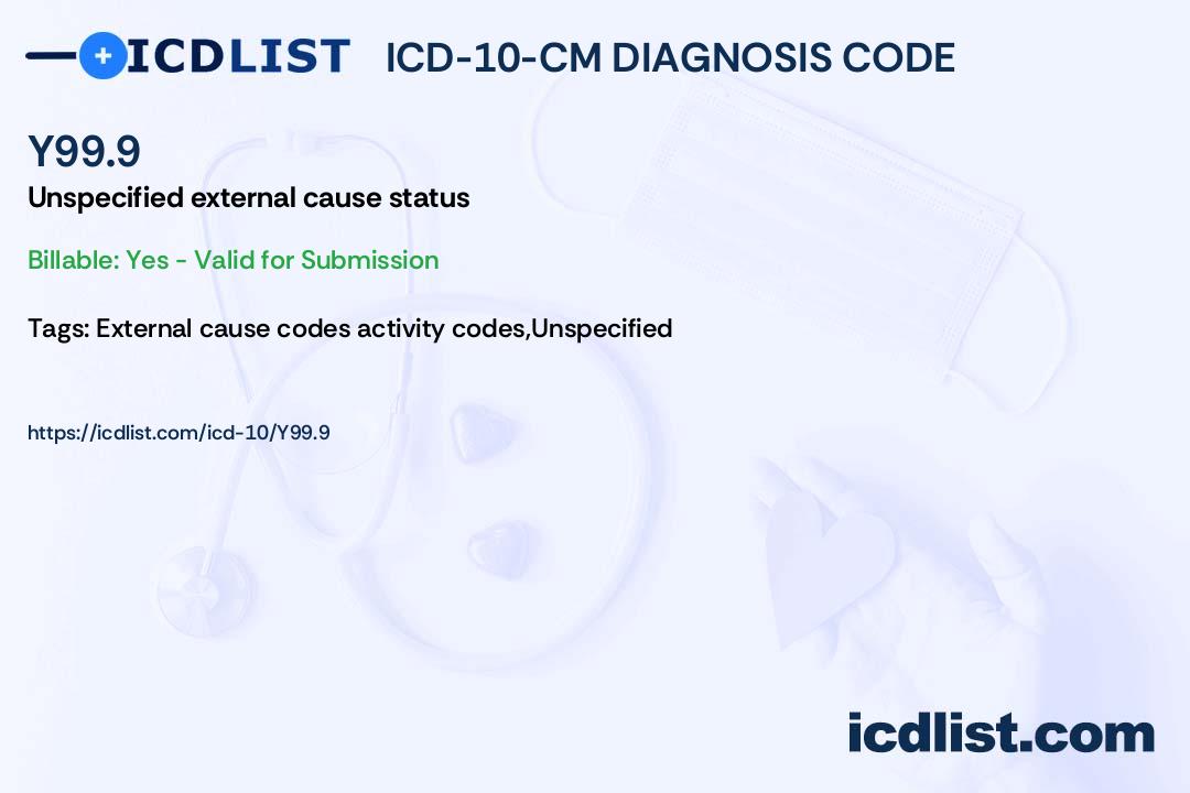 ICD-10-CM Diagnosis Code Y99.9 - Unspecified external cause status