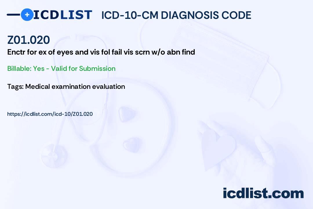 ICD-10-CM Diagnosis Code Z01.020 - Encounter for examination of eyes ...