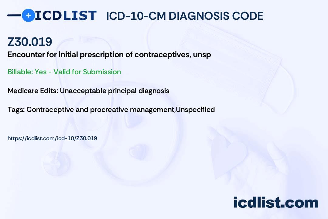 ICD-10-CM Diagnosis Code Z30.019 - Encounter for initial prescription ...