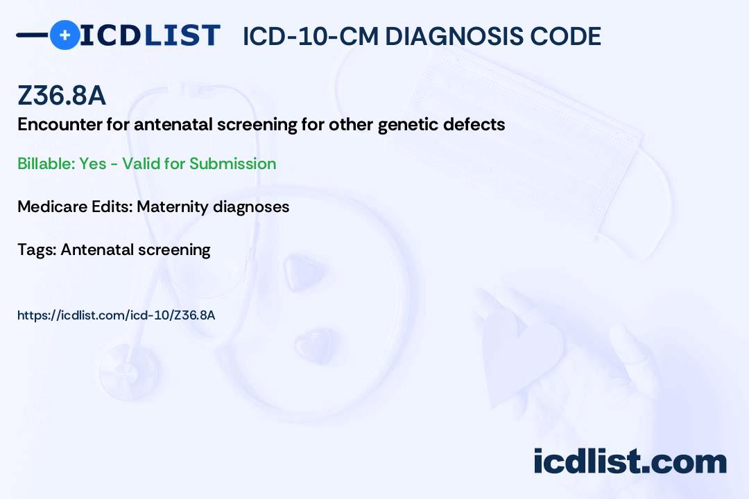 ICD-10-CM Diagnosis Code Z36.8A - Encounter for antenatal screening for ...