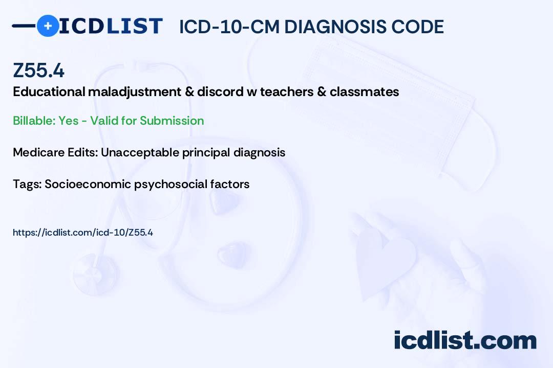 ICD-10-CM Diagnosis Code Z55.4 - Educational maladjustment and discord ...