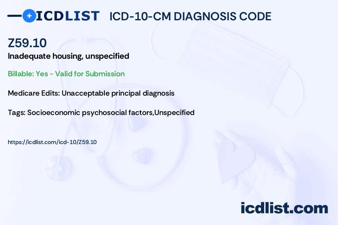 ICD-10-CM Diagnosis Code Z59.10 - Inadequate housing, unspecified