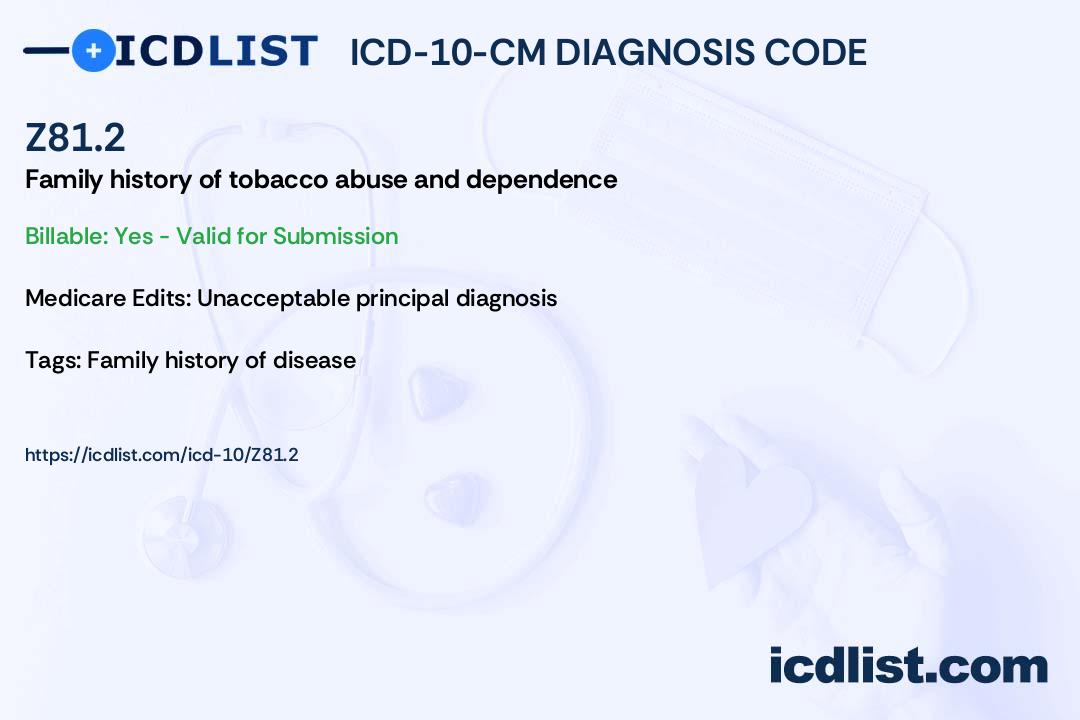 ICD-10-CM Diagnosis Code Z81.2 - Family history of tobacco abuse and ...