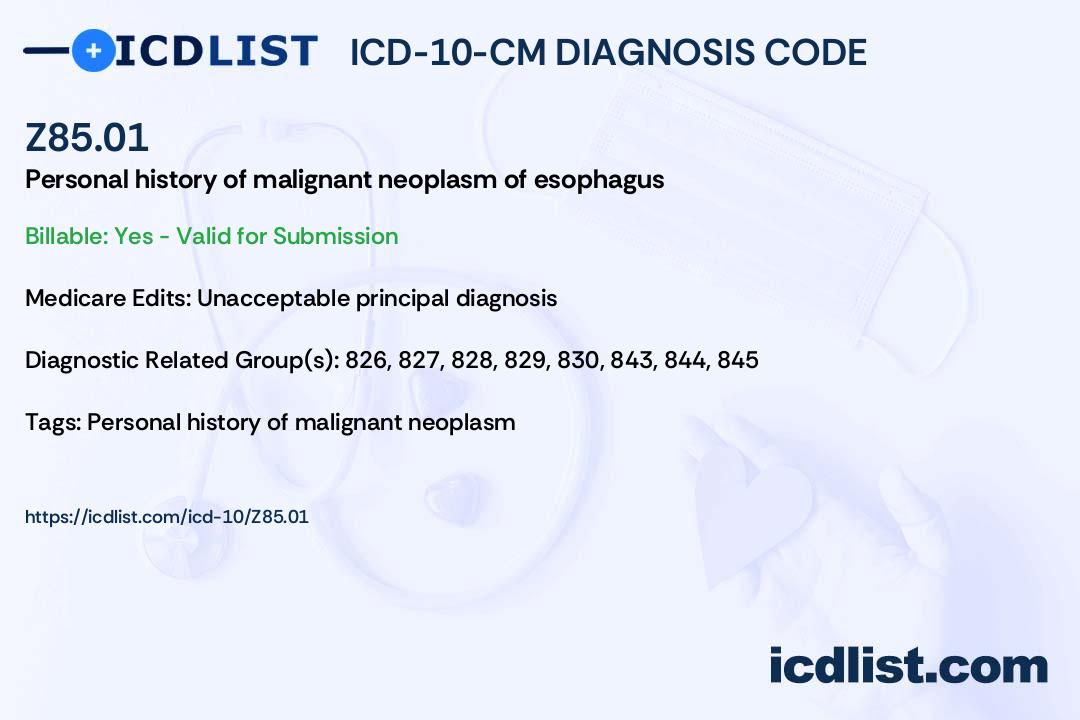 ICD-10-CM Diagnosis Code Z85.01 - Personal history of malignant ...