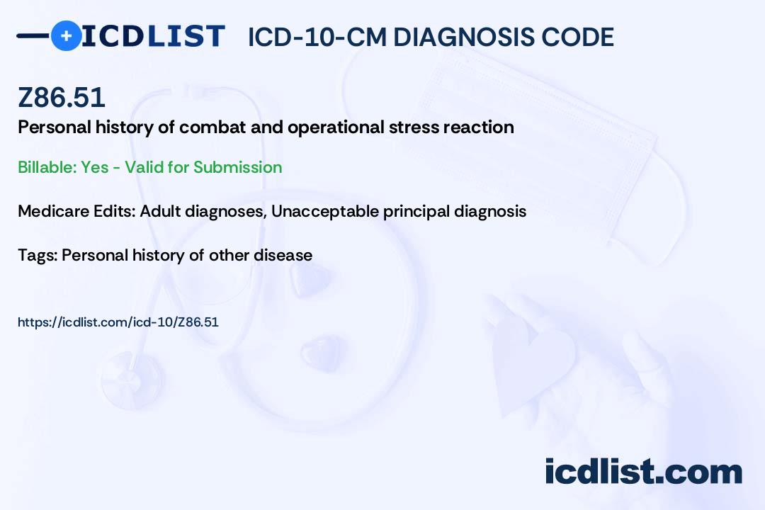 ICD-10-CM Diagnosis Code Z86.51 - Personal history of combat and ...
