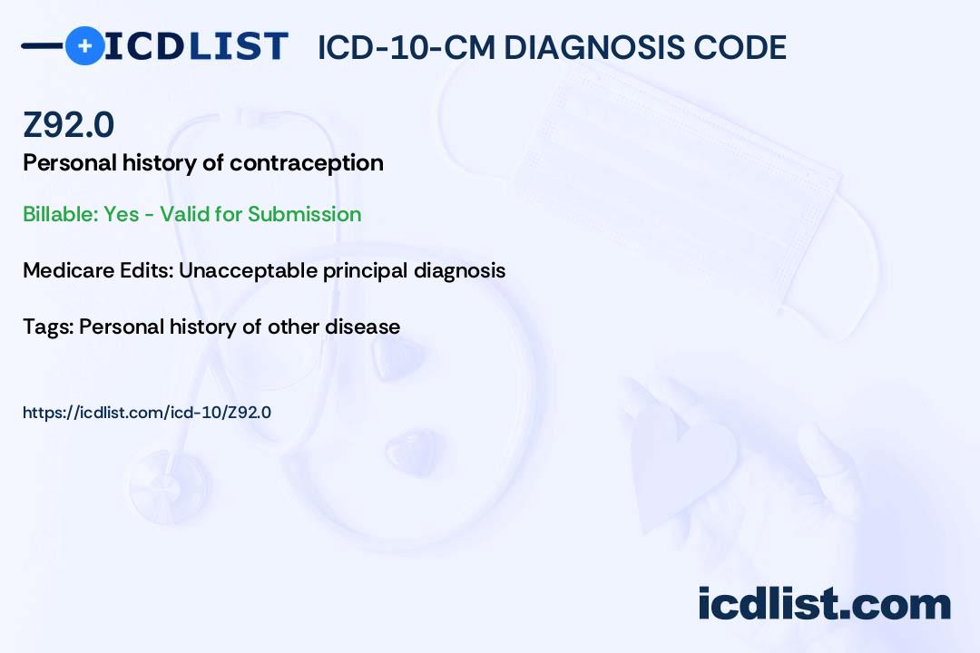 ICD-10-CM Diagnosis Code Z92.0 - Personal history of contraception