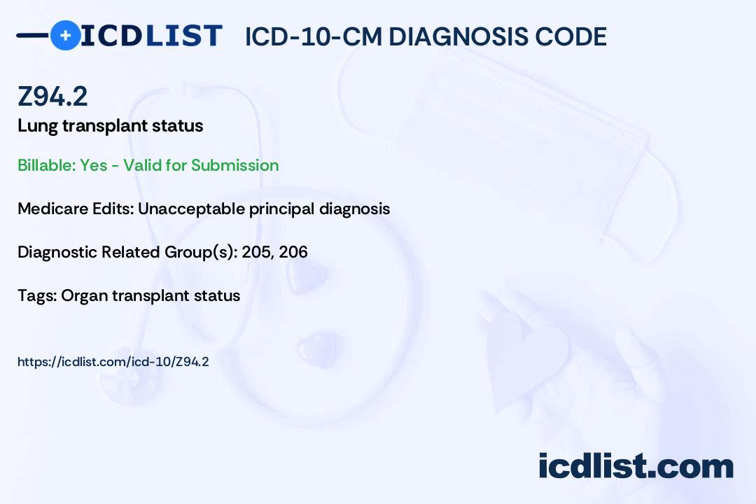 ICD 10 CM Diagnosis Code Z94 2 Lung Transplant Status ICD 10 CM Diagnosis Code Z94 2 Lung Transplant Status