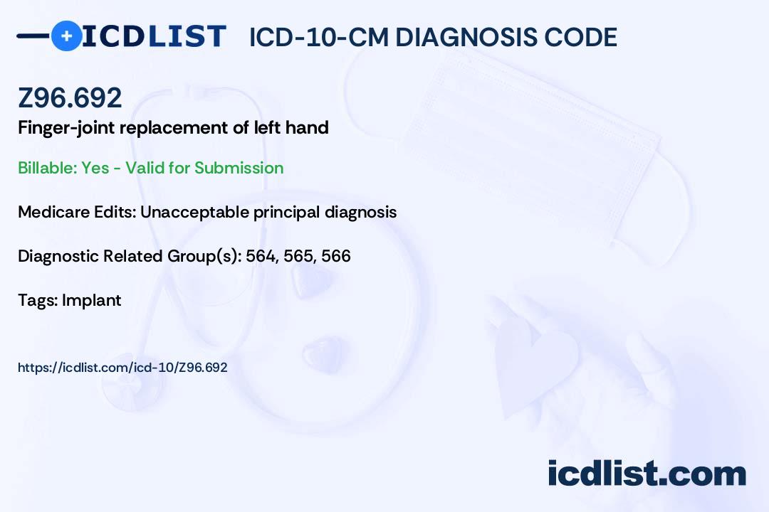 ICD-10-CM Diagnosis Code Z96.692 - Finger-joint replacement of left hand