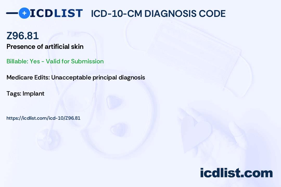 ICD-10-CM Diagnosis Code Z96.81 - Presence of artificial skin